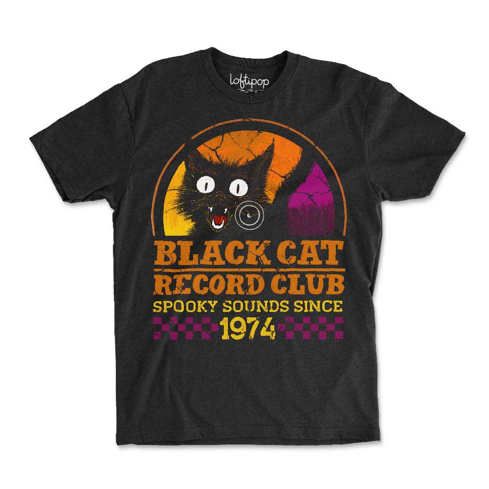 Black Cat Record Club Crewneck Tshirt | Halloween Gifts | Loftipop