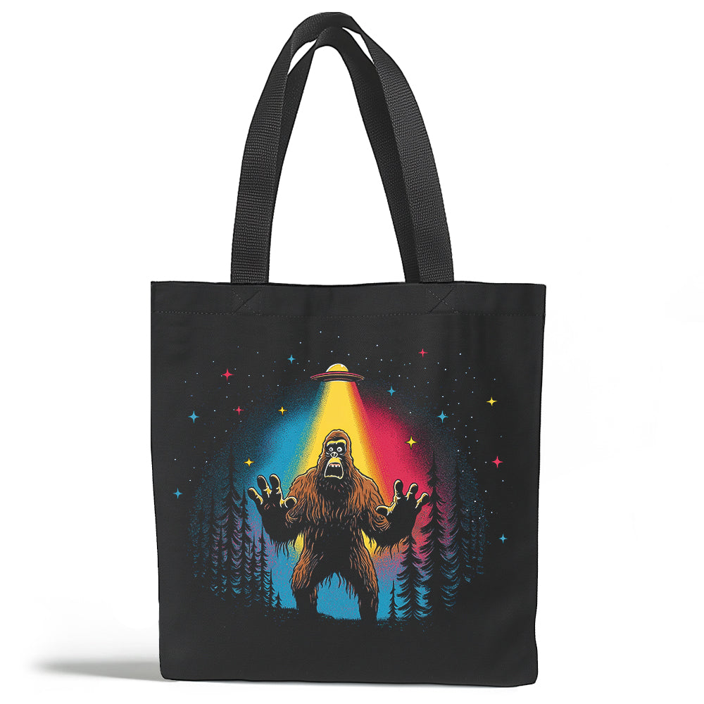 Bigfoot UFO Tote Bag | Paranormal Cryptid Enthusiast Gifts | Loftipop
